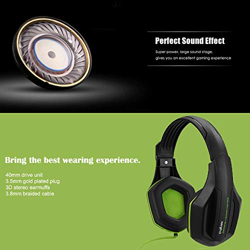 Gaming Headset with Microphone for PS4/PS5 Headset with Noise Cancelling Mic & Audio Control, 3.5MM Wired Over-Ear Headphones for Nintendo Switch/PC/Laptop/Computer/Phone (Black&Green)
