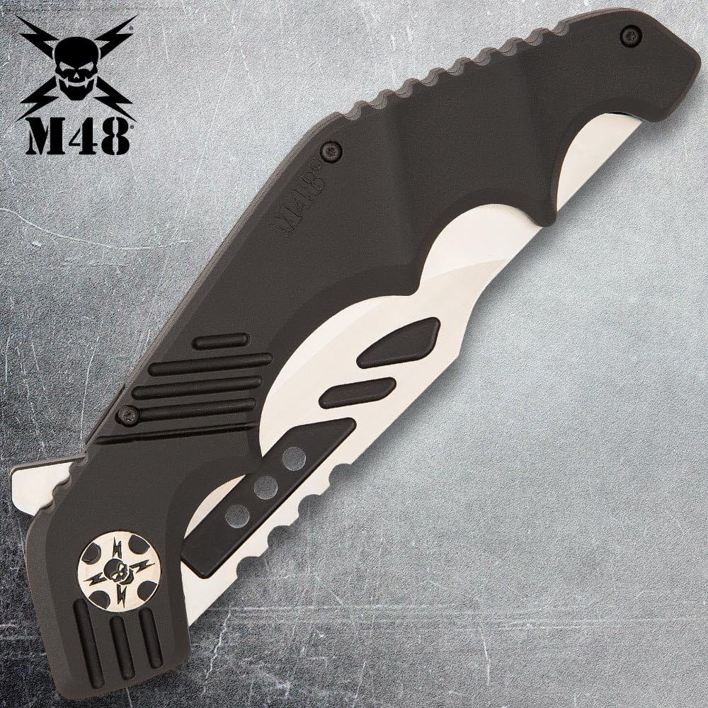M48 Warthawg Pocket Knife | D2 Tool Steel Blade | Ball Bearing Opening | Pocket Clip | Injection-Molded Nylon Handle | Closed Length 6.75β