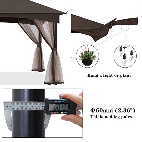 MASTERCANOPY Tool Free Patio Gazebo Screw Free Easy Installation Outdoor Garden Gazebo with Netting Walls (11x11,Dark Brown)