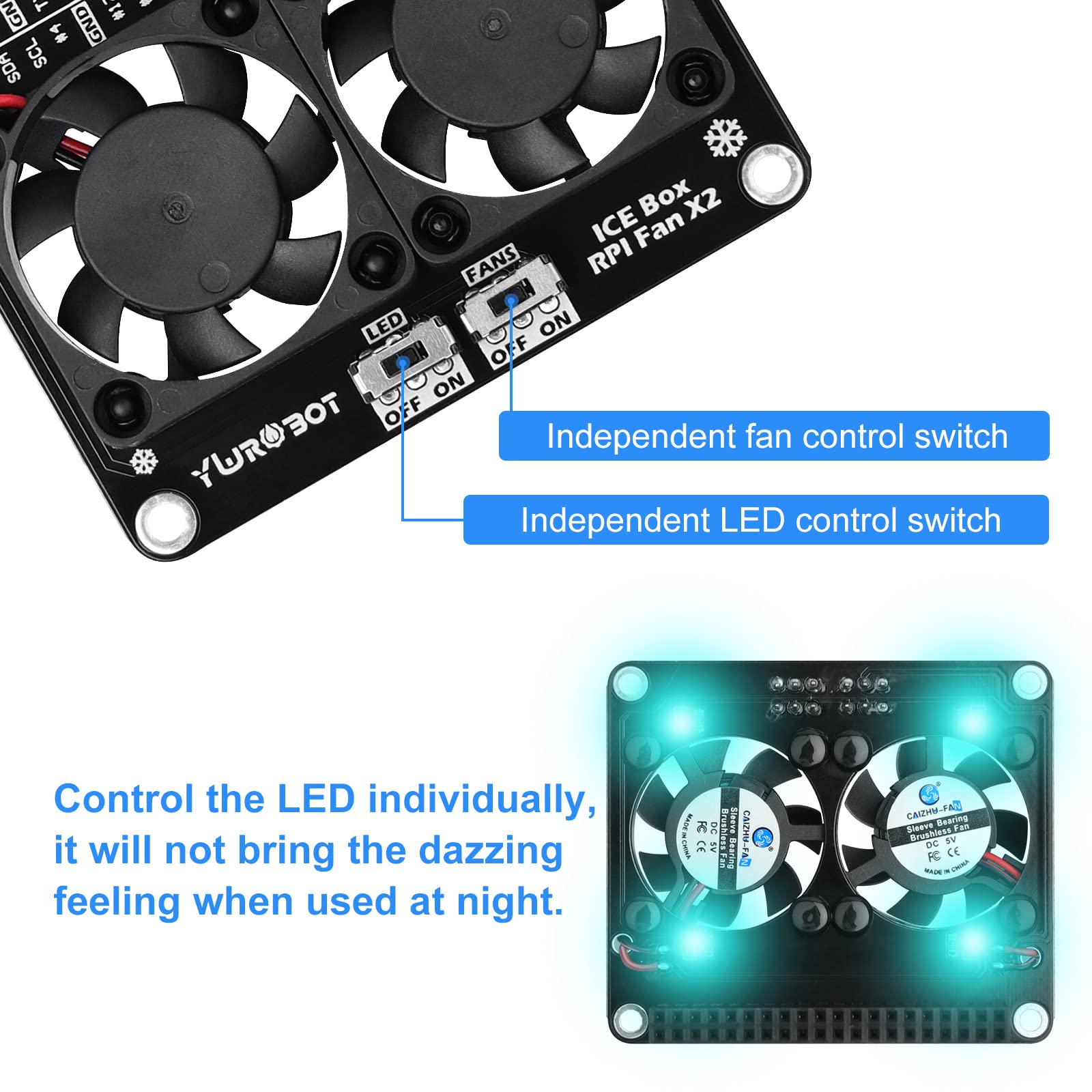 Raspberry Pi Fan 4B Dual Cooling Fans with Automatic Discoloration LED Raspberry Pi 4B Heatsink kit with 4 Cooling Fin Raspberry Pi GPIO Expansion Board Compatible with Raspberry Pi 4B/ 3B+/ 3B/ 3A+