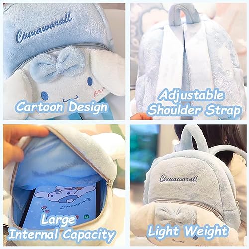 Guybely Cute Backpack Cartoon Backpacks Kawaii Backpack With Plush Bowknot Design, Plush Backpacks for Girls, Boys, Kids, Teens, Women Suitable for Over 6 Years Old (Blue)