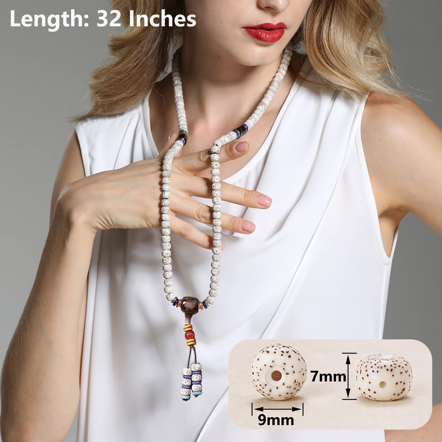 FAZOVIN Handmade 108 Bodhi Seeds Mala Beads Tibetan Buddhist Prayer Beads Bracelet for Women with Black Dzi Bead