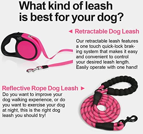 Taglory Retractable Dog Leash, 16ft No Tangle Dog Leash Retractable for Puppy Small Medium Dogs Up to 45 lbs, One-Handed Brake, Pause, Lock, Pink