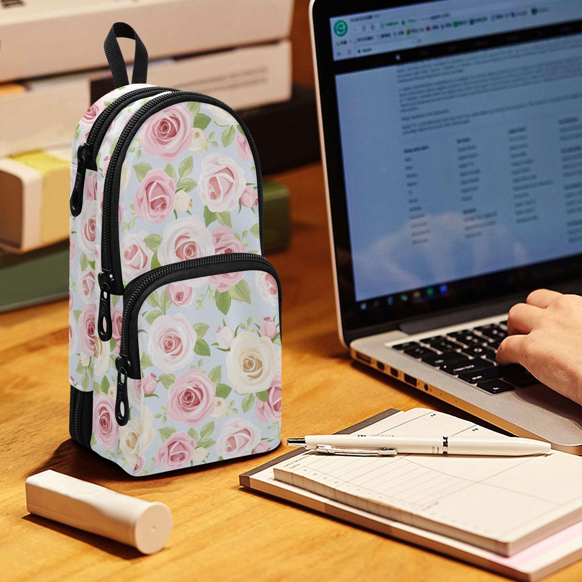 Sletend Stationery Pen Bag Rose Flower Durable Pencil Bag Pouch Box Organizer Cases Pencil Case Pouch Pen Case