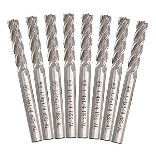 MNKNENG 8 Set 1/4 inch End Mill Bits 4 Flute Straight Milling Cutter HSS-AL CNC Square Nose End Mill Bits Straight Shank Drill Bits for Wood, Steel, Titanium(6.35mm,4T) 1