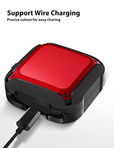 iMangoo for Beats Fit Pro Case Cover, Full-Body Protective Rugged Hard PC Soft TPU Armor Earbuds Case for Beats Fit Pro 2021 Headphones Accessories Charging Shell Protector with Carabiner Black/Red