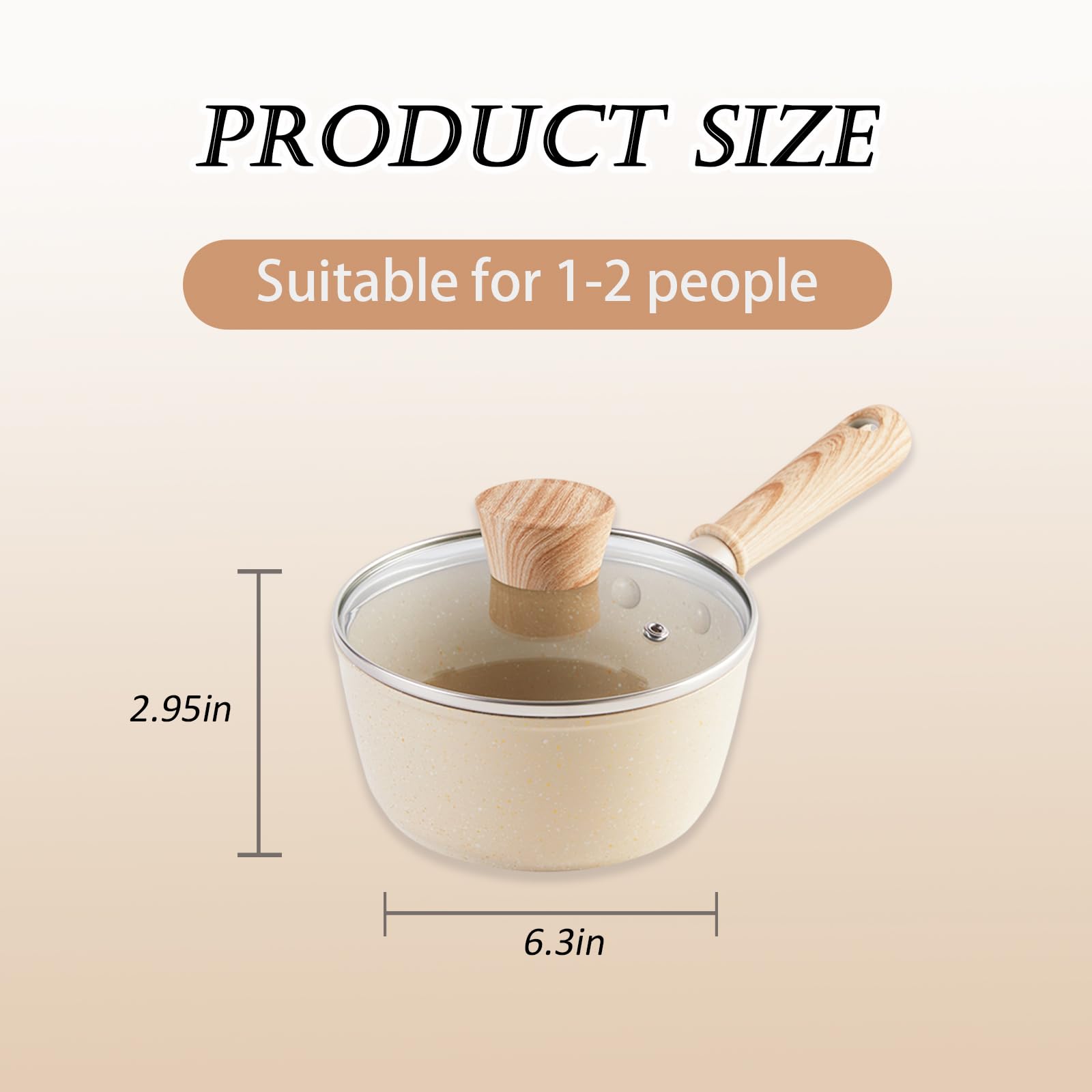 Sauce Pan With Lid, 1 Quart White Small Pots for Cooking with Nonstick Coating, Sauce Pot With Lid, Wooden Handle, PFOA Free, Suitable for Gas, Induction, Electric,Ceramic Stove (1 Quart)