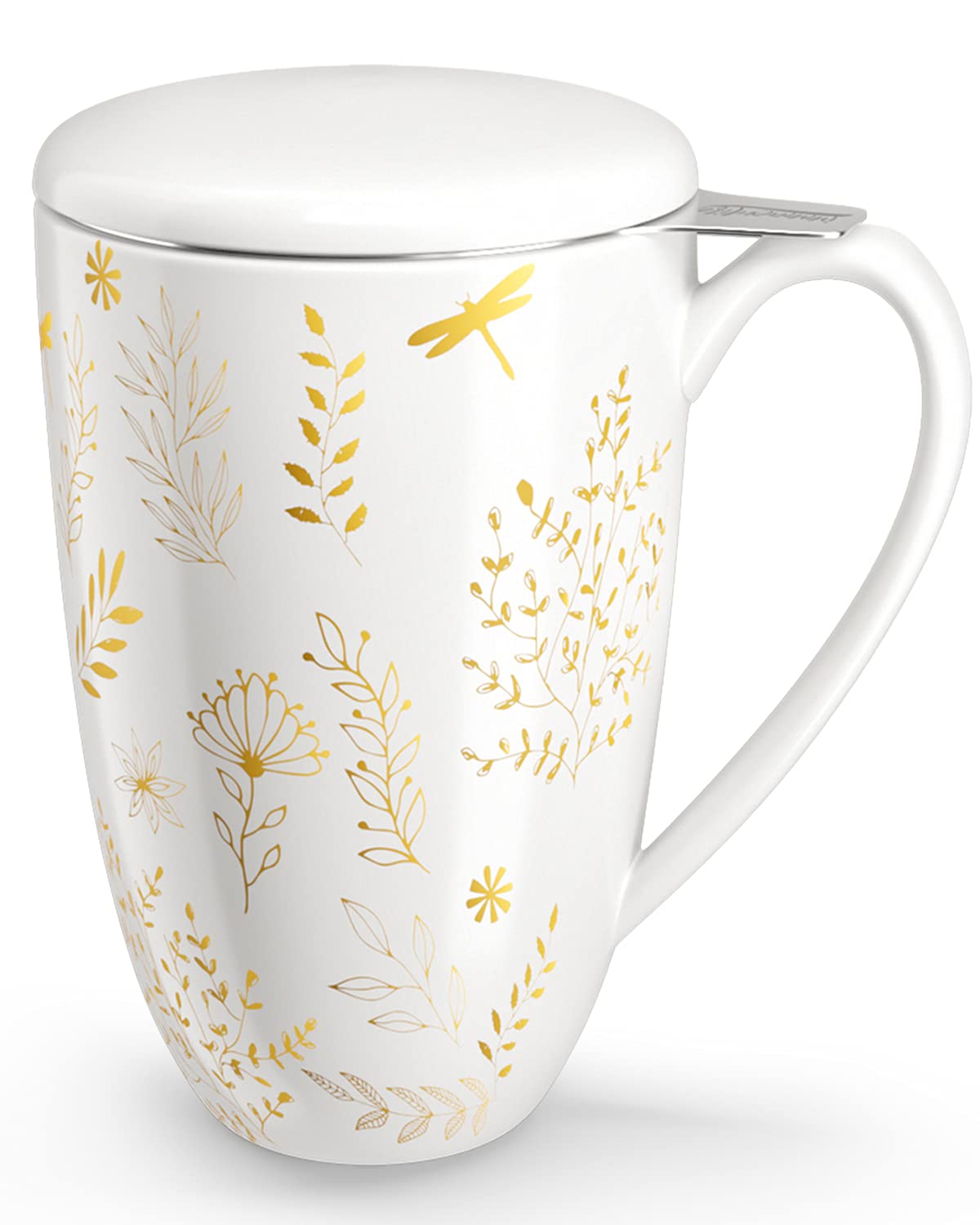 immaculife Tea Cup with Infuser and Lid Tea Mug with Lid - Teaware with Filter 16oz Halloween/Birthday Gift, Platinum Print