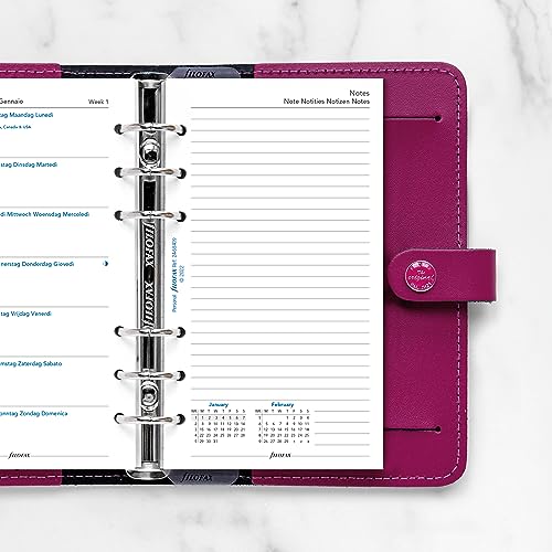 Filofax Calendar Diary Refill, Personal/Compact Size, Week on One Page with Notes, White Paper, Multilingual: Five Languages, 2024 (C68409-24)
