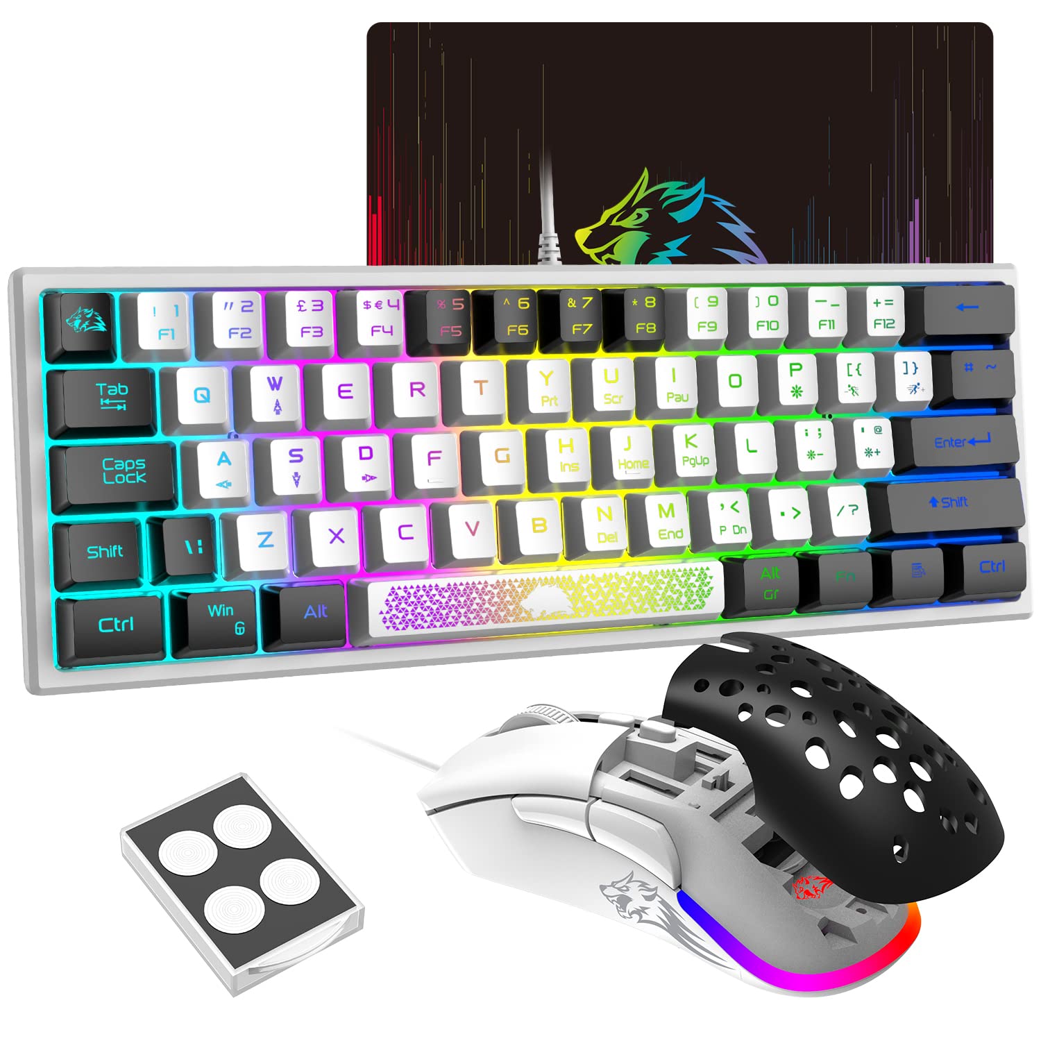 LexonElec K61 60% Percent Keyboard and Mouse Combo,RGB Backlit Gaming Keyboard Mechanical Feel,Honeycomb Ergonomic Mouse 12000 DPI,Gaming Mouse Pad for Laptop PC Gamers(Black)