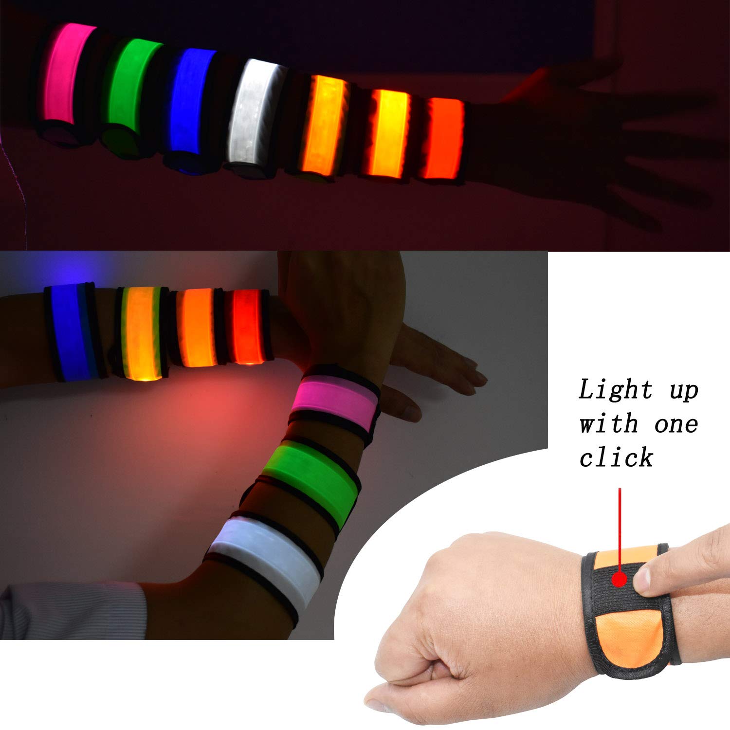 FYLARFLY LED Glow Slap Bracelets for Kids Adults, Light Up Wristbands Flashing Arm Wrist Ankle Bands High Visibility Safety Reflective Gear Lights for Biking Walking Running Camping (Orange)