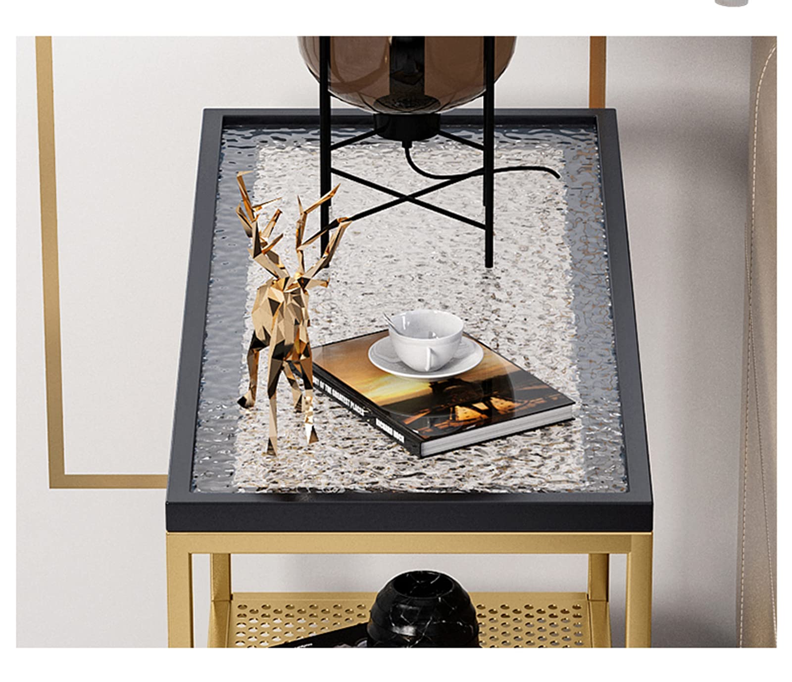 EYCIYC End Table for Living Room, Glass Side Table, Slim Bedside Table with Storage Shelves, Space Saving Accent Table, Sturdy Metal Frame, 60 * 28 * 55CM(Size:60 * 28 * 55CM)