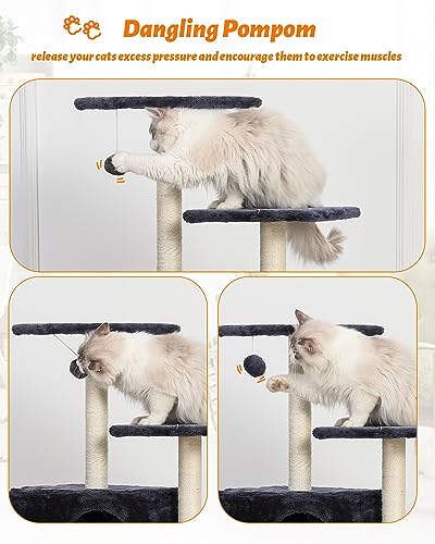 KSIIA Cat Tree for Indoor Cats 43 Inch Tall Cat Climbing Tower with Sisal-Covered Scratching Post & Board Modern Kittens Activity Condo House with Plush Perch, Grey