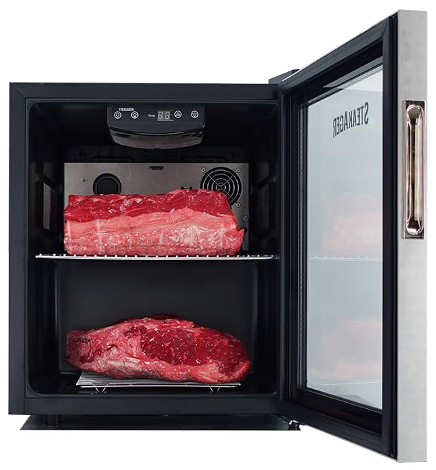 SteakAger PRO 20 Starter Pack - Home Beef Dry Aging Refrigerator, Enjoy Dry-Aged Steak Perfection at Home, Black and Stainless Steel with 20Lbs Capacity