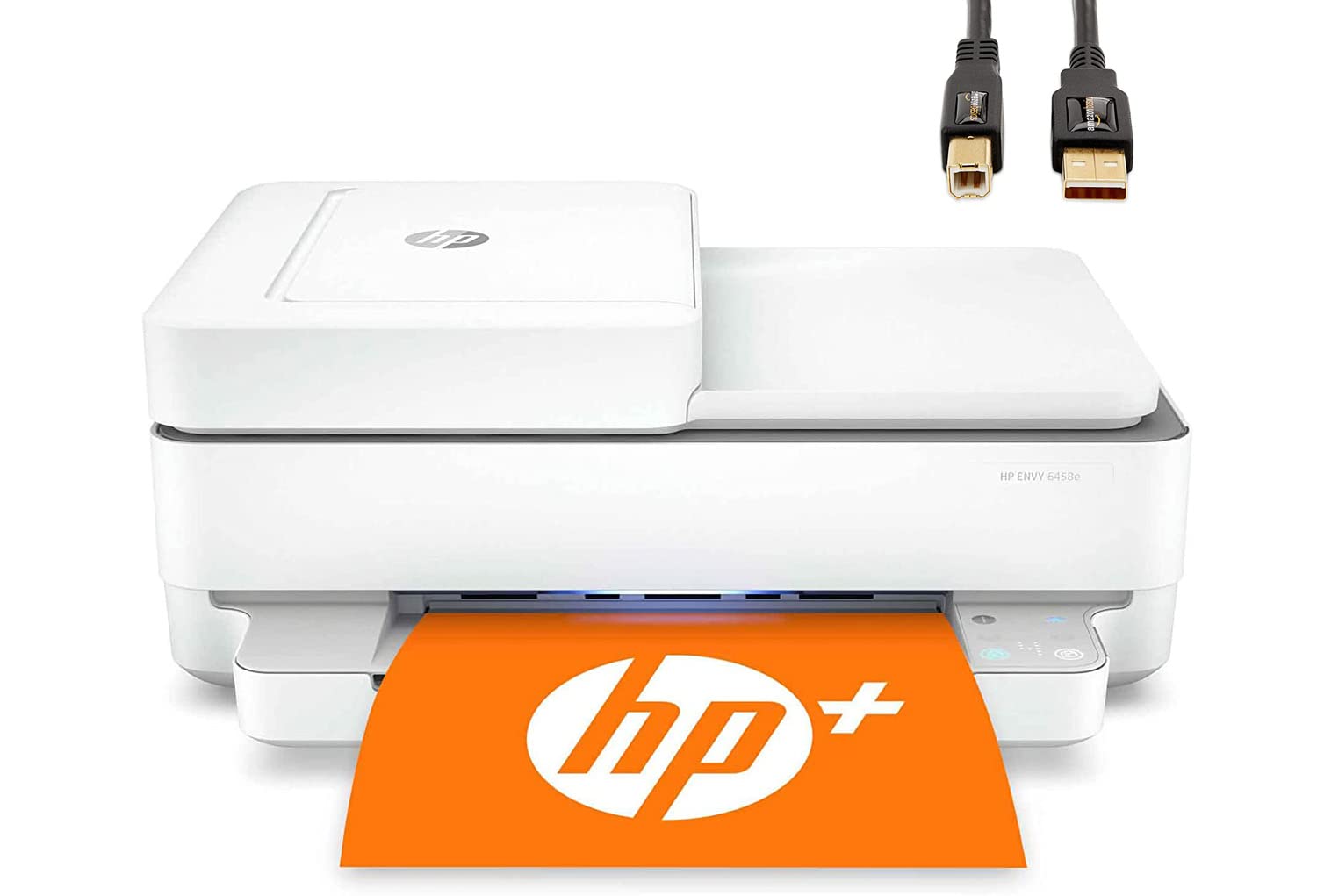 HP Envy 6458e All-in-One Wireless Color Inkjet Printer,Home Office,Print Scan Copy - 10 ppm,4800 x 1200 dpi,Auto 2-Sided Printing,35-Sheet ADF,Instant Ink Ready,Silmarils Printer Cable,White