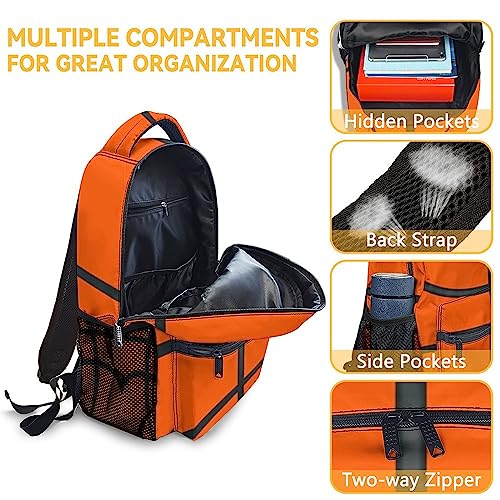 XaocNyx Basketball Backpack with Lunch Box and Pencil Case Set, 3 in 1 Matching Boys Orange Backpacks Combo, Cool Bookbag and Pencil Case Bundle