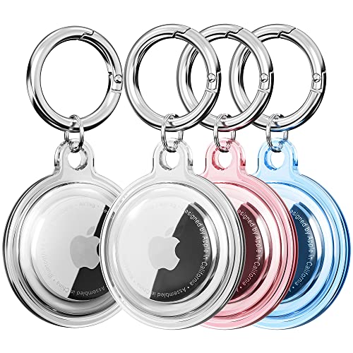 Waterproof Airtag Holder, DDJ 4 Pack Airtag Keychain, AirTag Case for Dog Collar, Luggage, Keys, Full Body Anti-Scratch Protective (4 Colors:White,Black,Pink,Blue)