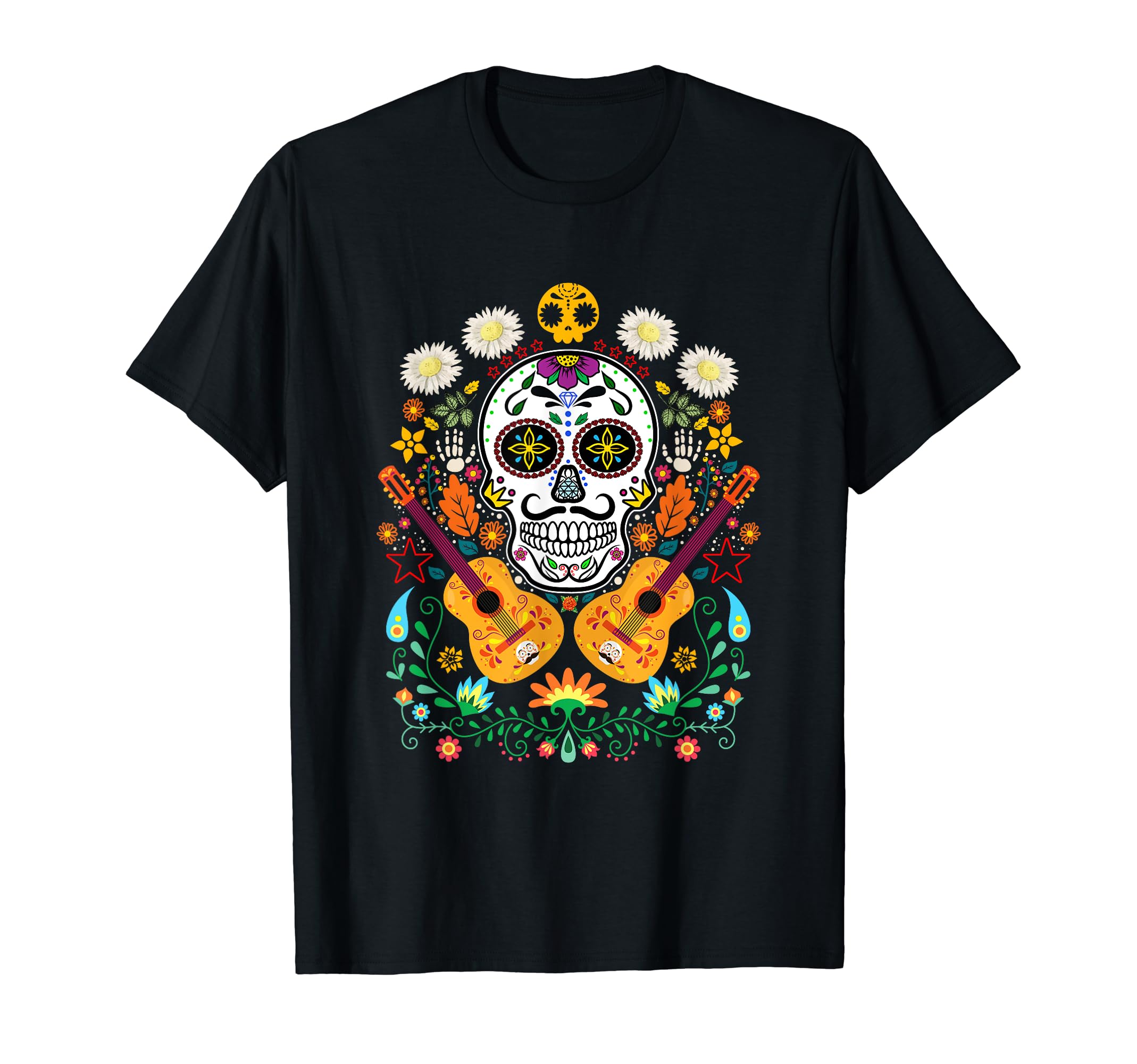 Flower Guitar Skull Day of the Dead T-Shirt Gifts Mariachi