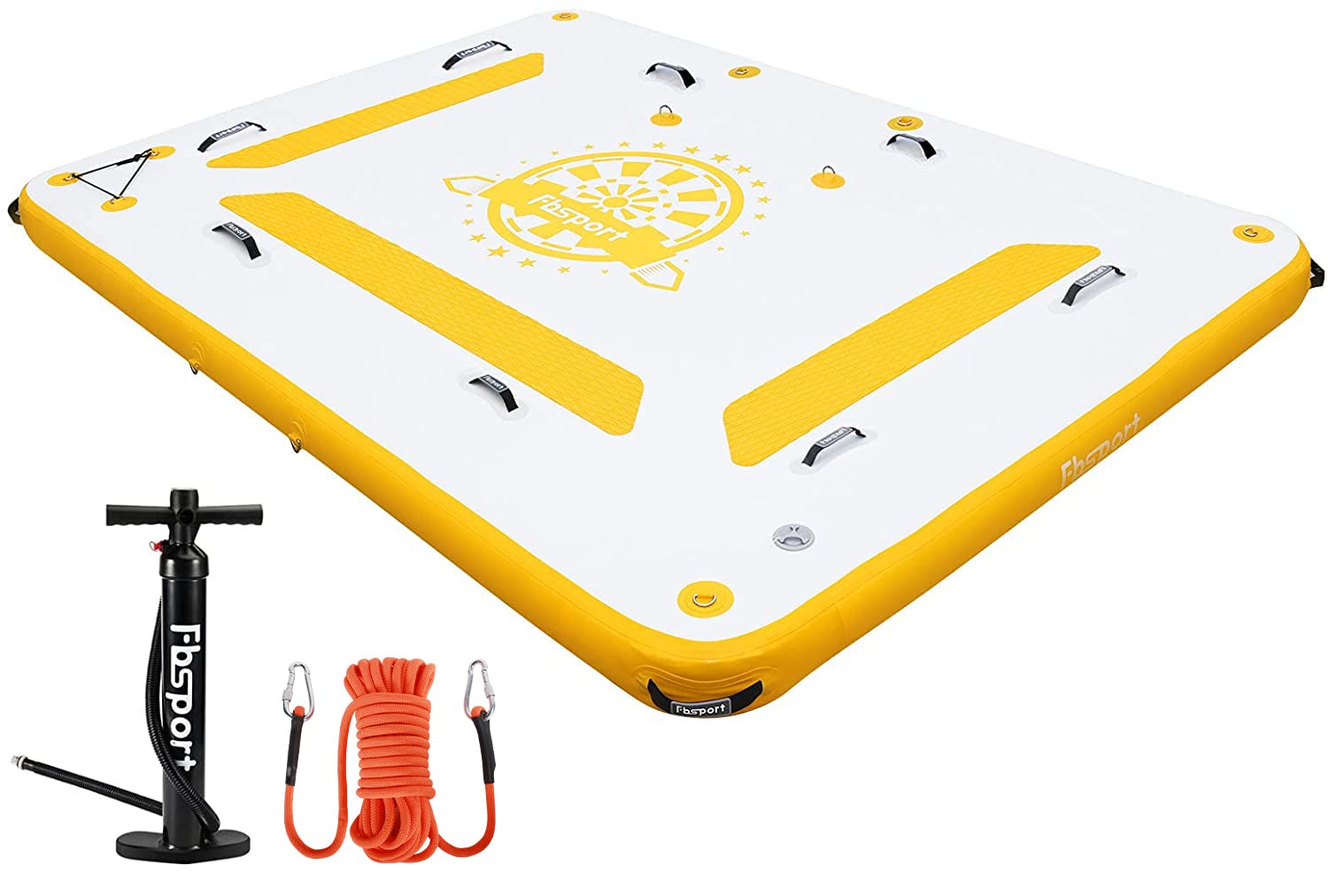FBSPORT Inflatable Floating Dock Mat, 6ft x 5ft Inflatable Water Platform Swim Deck with None-Slip Surface,6 Inch Thick PVC Construction,Floating Platform for Pool Beach Ocean