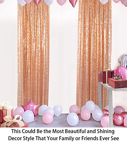 Shinybeauty Sequin Backdrop Curtains 4 Panels Rose Gold 2FTx8FT Sequin Fabric Photo Backdrop Curtains Rose Gold Backdrop Rose Gold Glitter Curtains for Party Baby Shower Backdrop Backgrounds