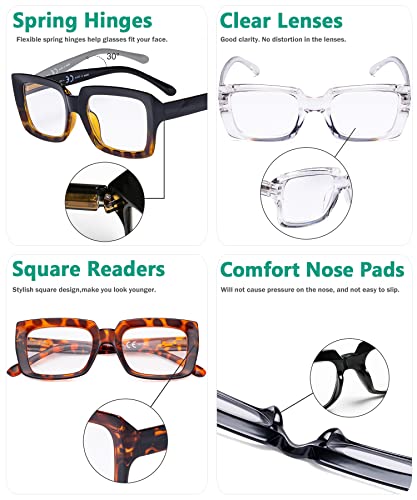 Eyekepper 4 Pack Ladies Reading Glasses - Stylish Oversized Square Readers for Women