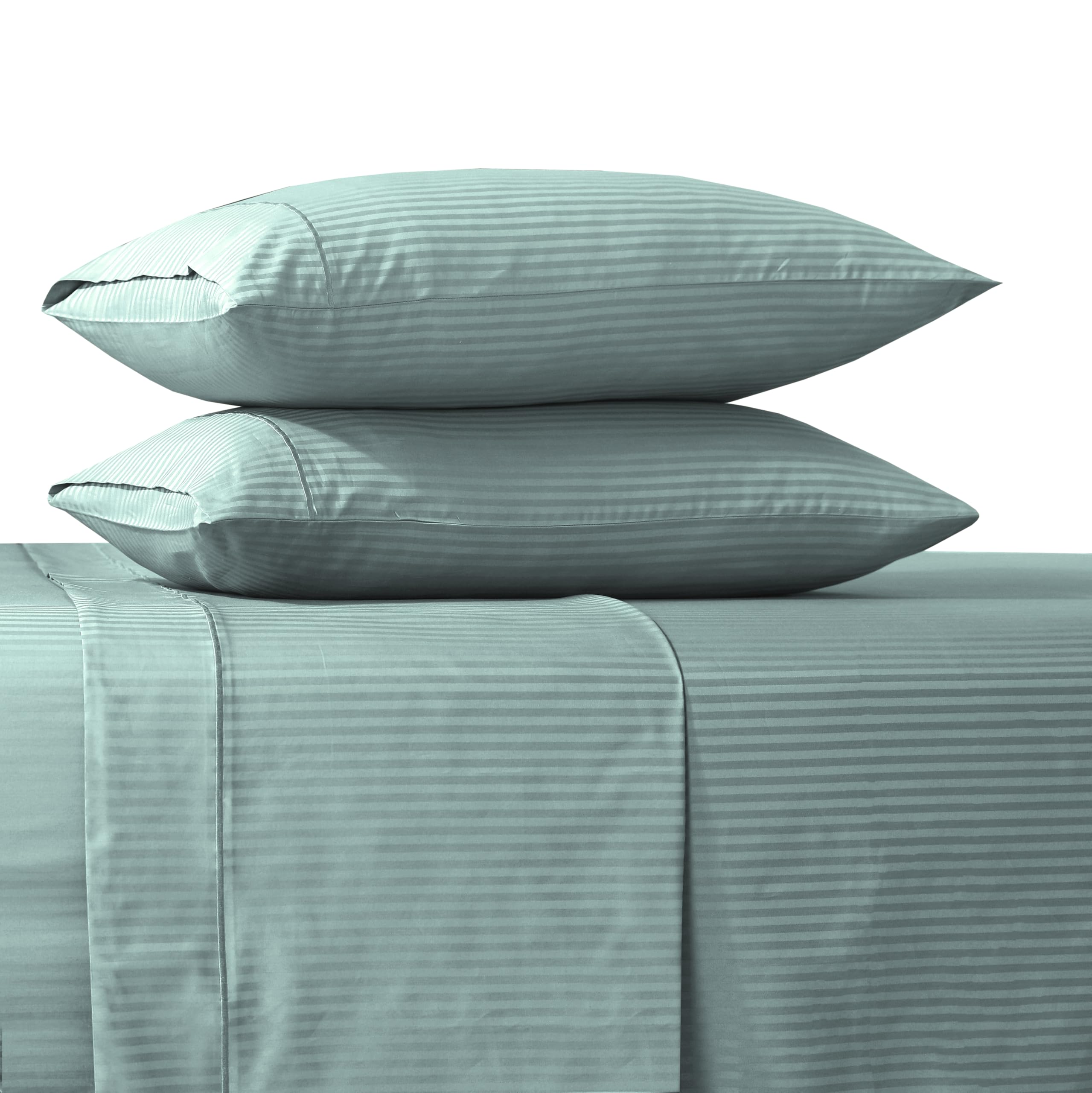 Feather & Stitch 500 TC Queen Size Damask Bed Sheet Set, 100% Soft Cotton Breathable Bedsheets, 18" Deep Pockets Sateen Weave Striped Bedding Mattress Resort Hotel Luxury Décor - (Green, Queen)