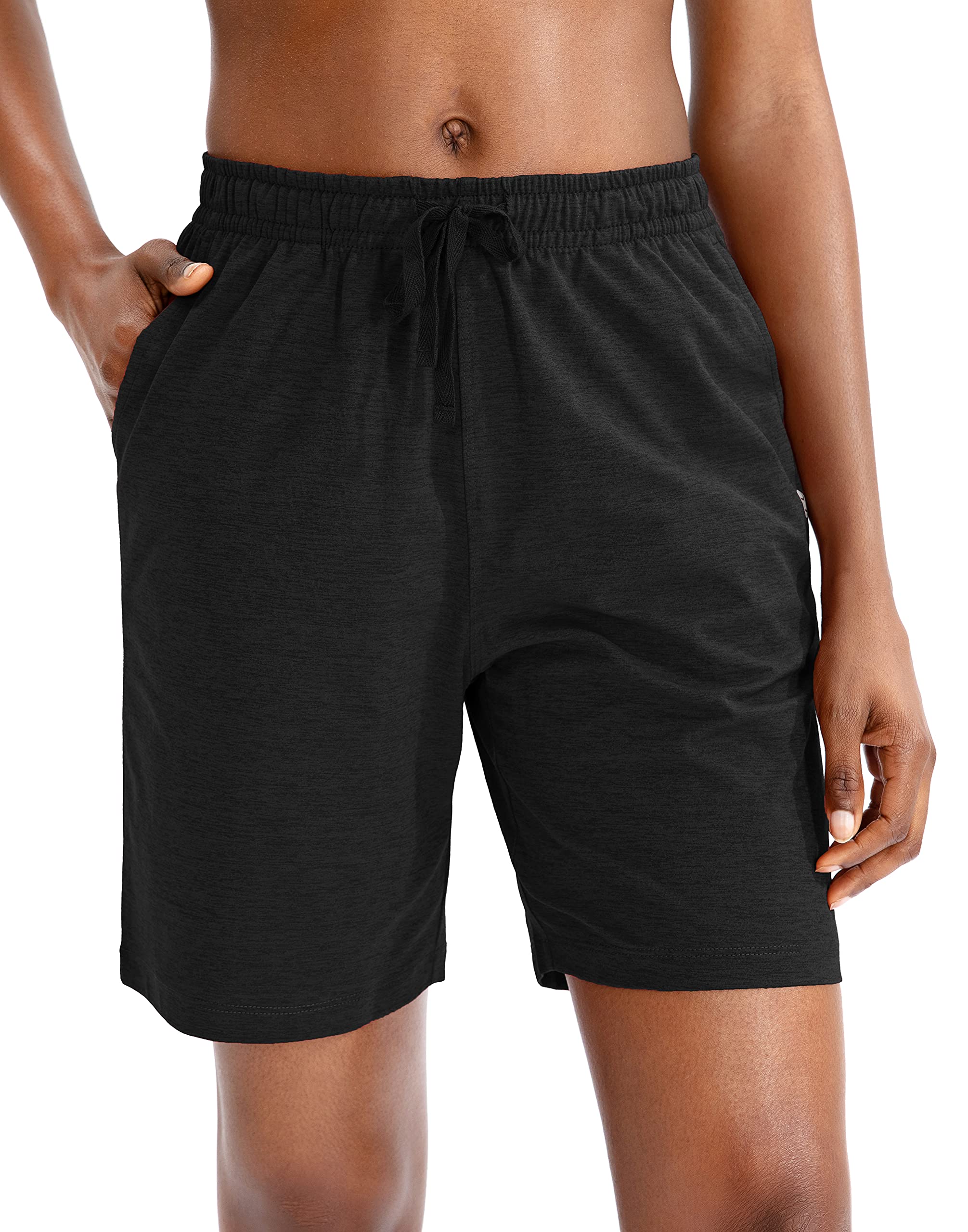G Gradual Women's Bermuda Shorts Jersey Shorts with Deep Pockets 7" Long Shorts for Women Lounge Walking Athletic (Black, XX-Large)