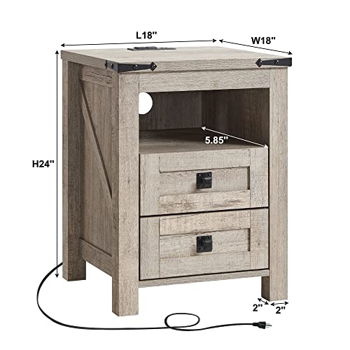 T4TREAM Nightstand wtih Charging Station, End Table, Side Table with 2 Drawers Storage Cabinet for Bedroom, Living Room, Farmhouse Design, Wood Rustic,Light Rustic Oak