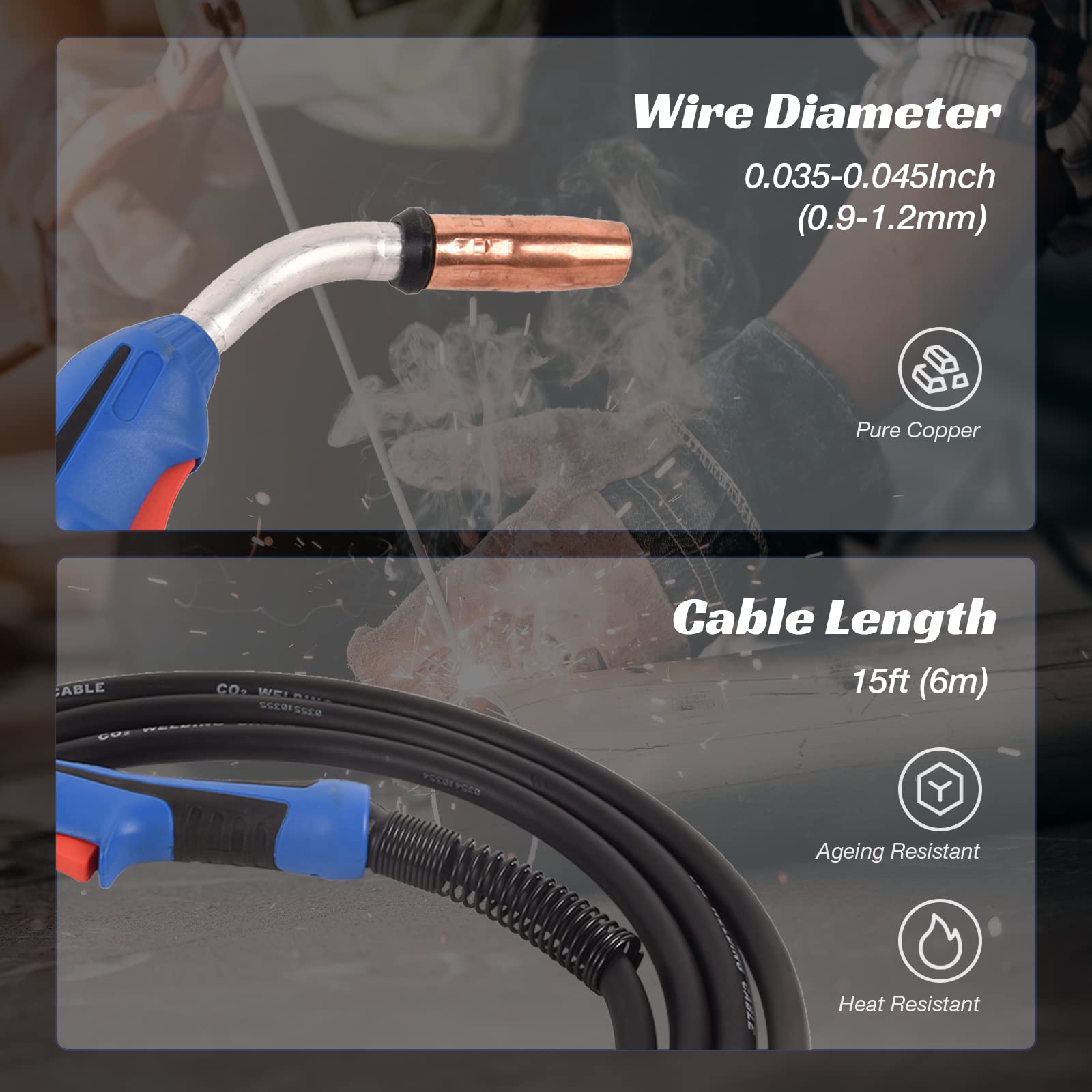 LFGUD MIG Welding Gun, 250Amp 15ft Welding Torch Stinger Mig Gun Replacement for Miller Welder M-25 169598, 0.035" - 0.045" Wire