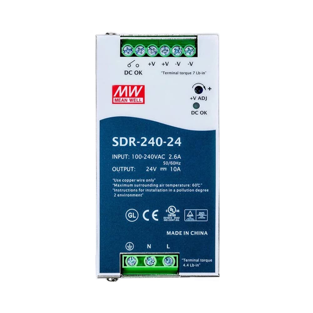 MEANWELL 240W 24VDC 10A 115/230VAC DIN Rail Power Supply Switching Converter LED Driver for LED Strip Light CCTV Camera Security System,Computer Project,3D Printer