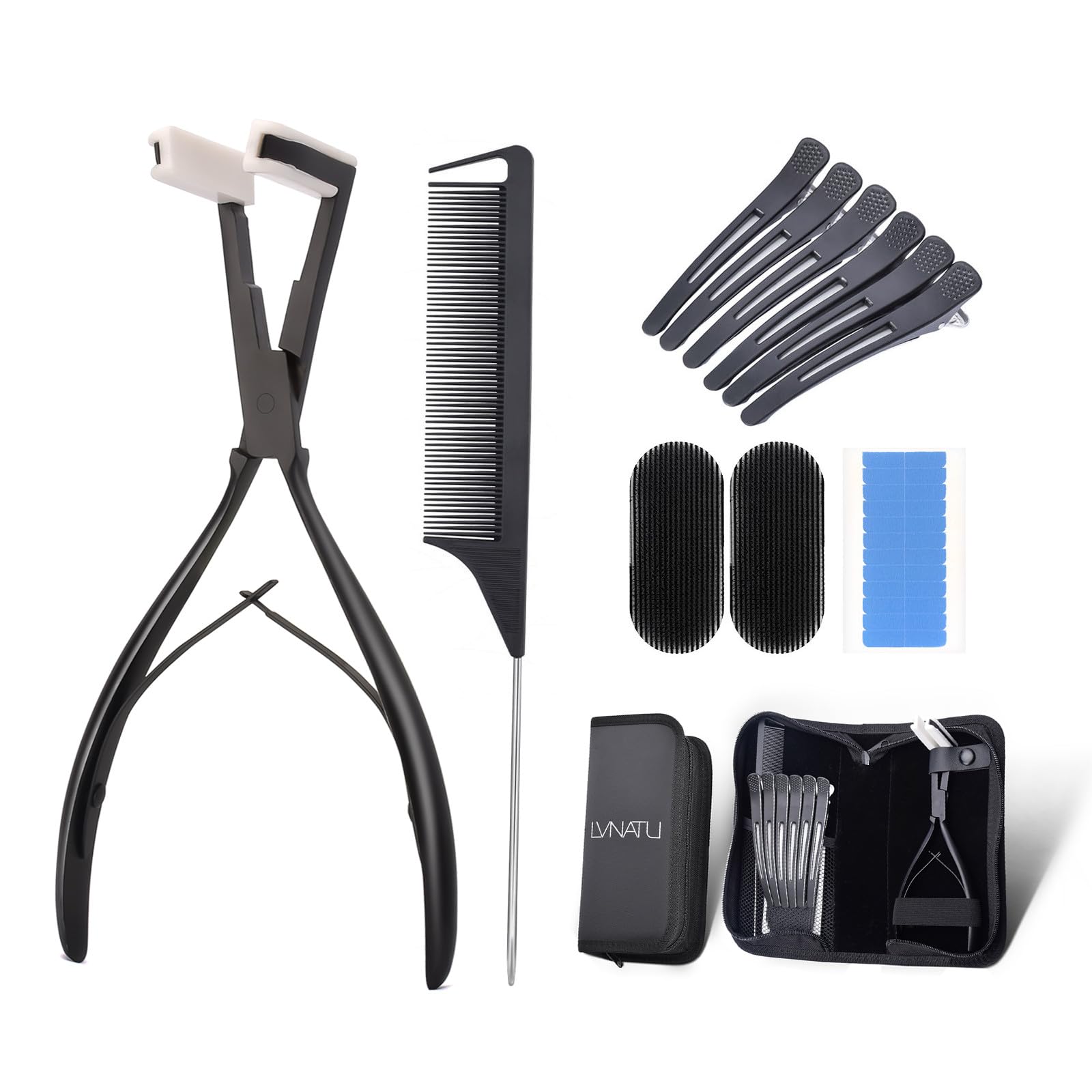 Lvnatu Tape In Hair Extensions Tool Kit for Black Women Tape Ins Pliers Tool Clamp Kit (Black)