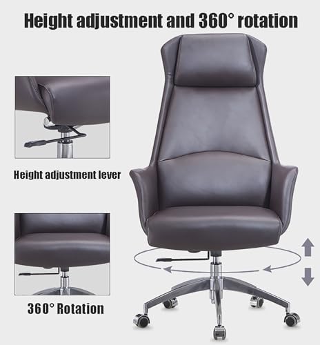 FrYsky Home Office Desk Chairs, Swivel Chair Light Luxury Leather Office Computer Executive Office Comfortable Height-Adjustable Swivel Chair (Color : Dark Brown)