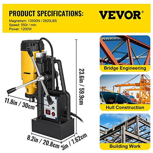 Mophorn 1200W Magnetic Drill Press with 9/10 Inch (23mm) Boring Diameter Magnetic Drill Press Machine 2920 Lbs Magnetic Force Magnetic Drilling System 500RPM Portable Electric Magnetic Drill Press