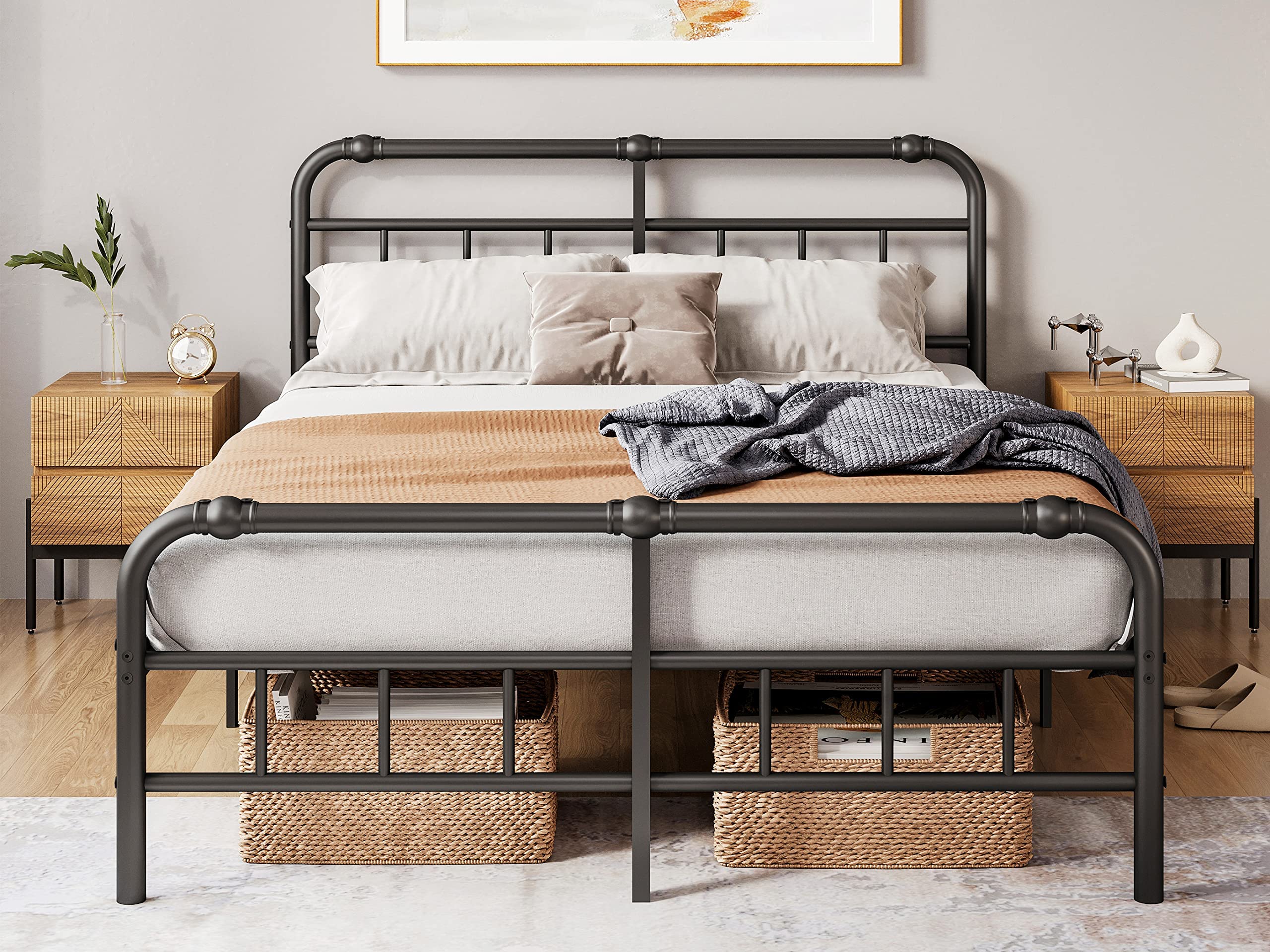 FSCHOS Queen-Bed-Frame-with-Headboard and Footboard, 18 Inch Metal Platform Bed-Frame-Queen-Size, Premium Steel Heavy Duty Bed Frame Queen No Box Spring Needed, Easy Assembly, Black