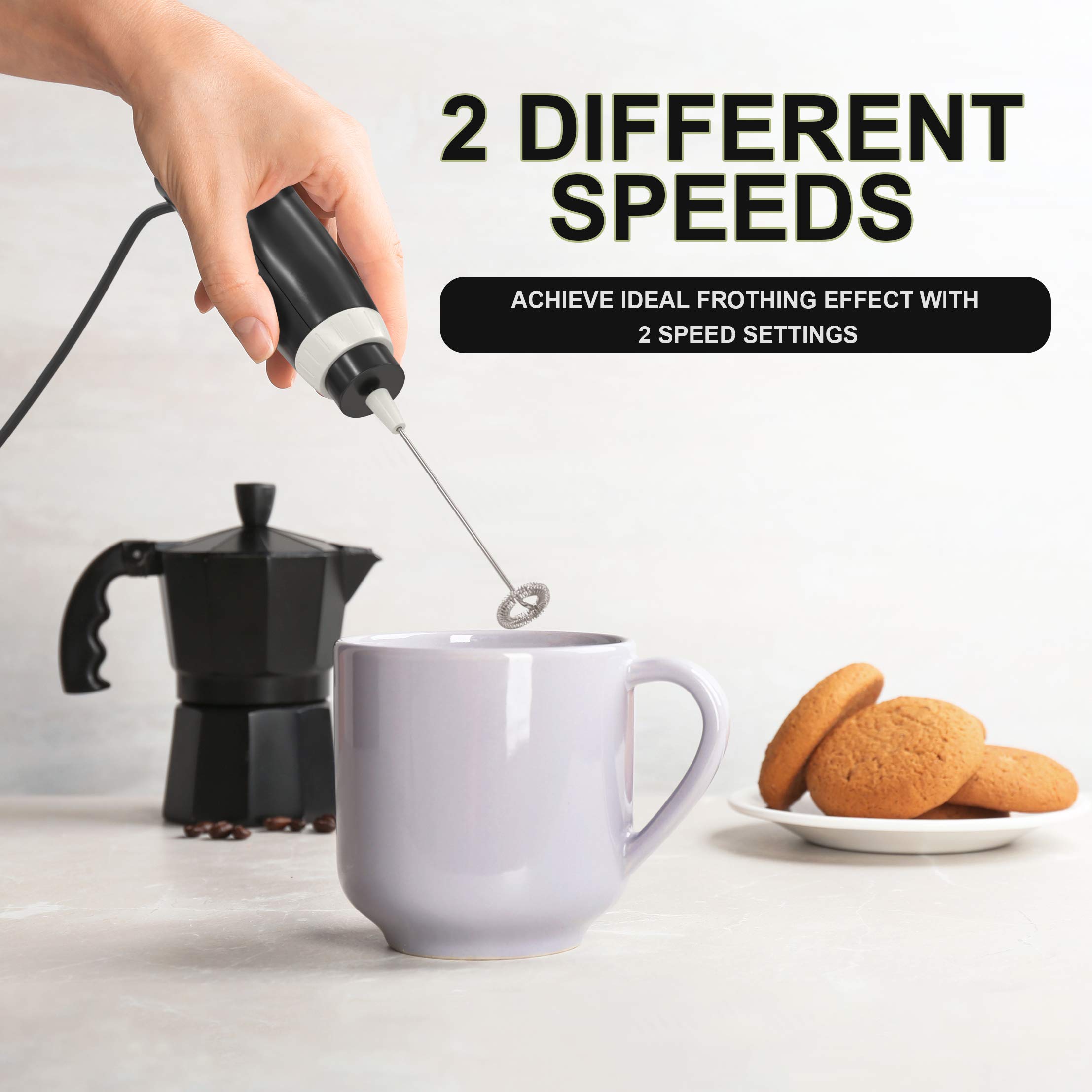 K-Brands Corded Electric Milk Frother with Plug in - Handheld Electric Whisk Stirrer Whipper - Foam Maker for Coffee, Latte, Cappuccino, Hot Chocolate β Powerful Drink Mixer