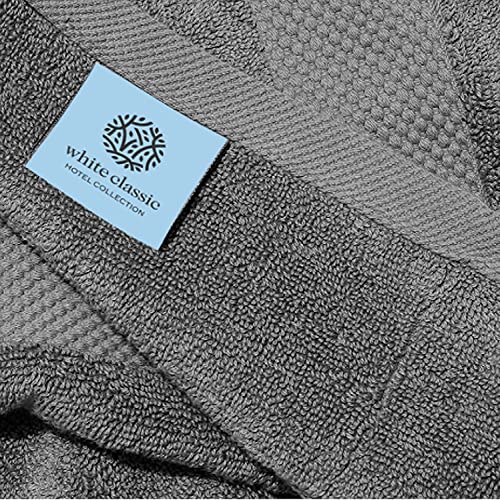 White Classic Luxury Hand Towels for Bathroom-Hotel-Spa-Kitchen-Set - Circlet Egyptian Cotton - 16x30 Inches - Set of 6 (Gray)