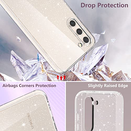 KSWOUS Glitter Case for Samsung Galaxy S23 Plus, with Screen Protector[2 Pack], Clear Bling Sparkly Cute Shockproof Protective Slim Cover for Women Girls for S23 Plus Case