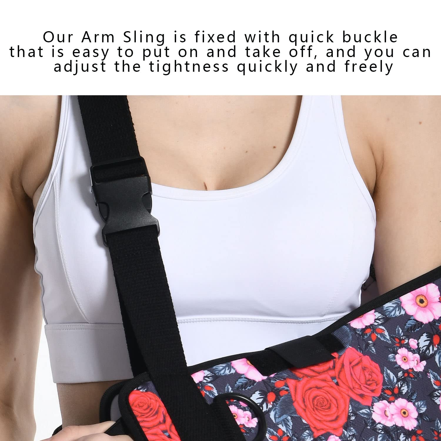 Fotgok Soft Foam Arm Sling with Waist Belt for Shoulder Women-Shoulder Immobilizer with Strong Support-Breathable Arm Support Brace for Shoulder Injury,Red Rose