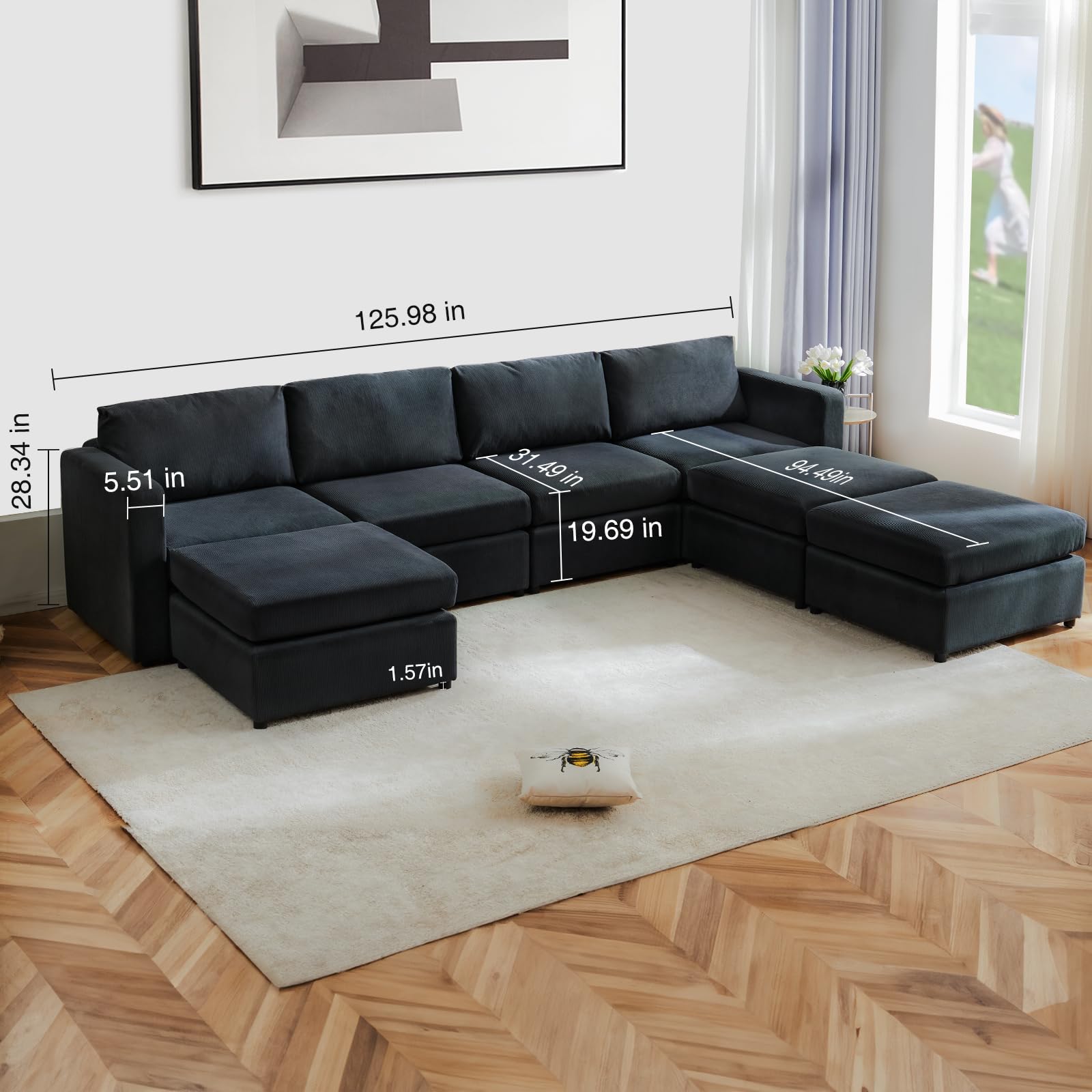 Sweetcrispy Convertible Sectional Couch Sofa Bed Sectional Couches for Living Room, 6-Seat Comfy Sleeper Sofa Modern Couch Bed Modular Sectional Sofa Set, U Shaped Couch for Office, Apartment