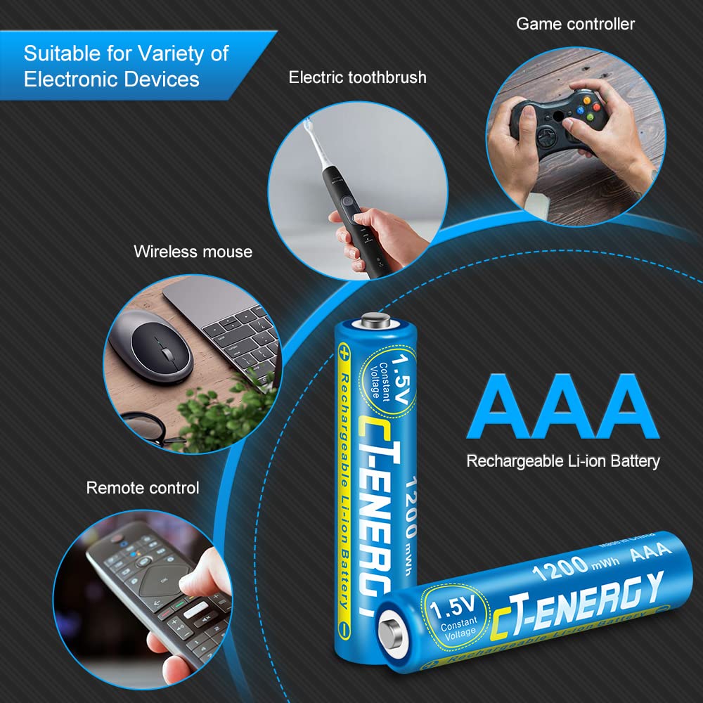 Rechargeable AAA Batteries 4 Pack with Smart Battery Charger and LIR2032 Batteries 2 Pack,1.5V Rechargeable Triple A Lithium Battery 1200mWh,Universal Battery Charger for Lithium/Ni-mh/Ni-cd