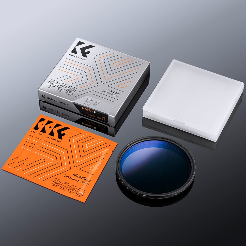 K&F Concept 52mm Variable ND Lens Filter ND2-ND400 (1-9 Stops) 18 Multi-Layer Coatings Adjustable Neutral Density Ultra Slim Lens Filter for Camera Lens (K-Series)