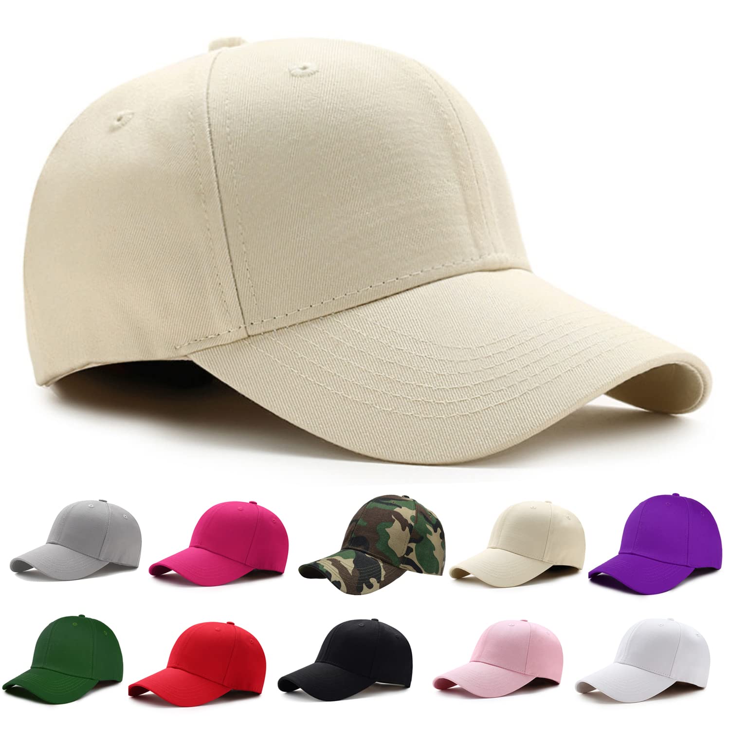 JXXAMZ33 Baseball Cap Adjustable Size for Men Women Sports Workout Hat Trucker Hats Dad Hat Plain Baseball Caps Beige