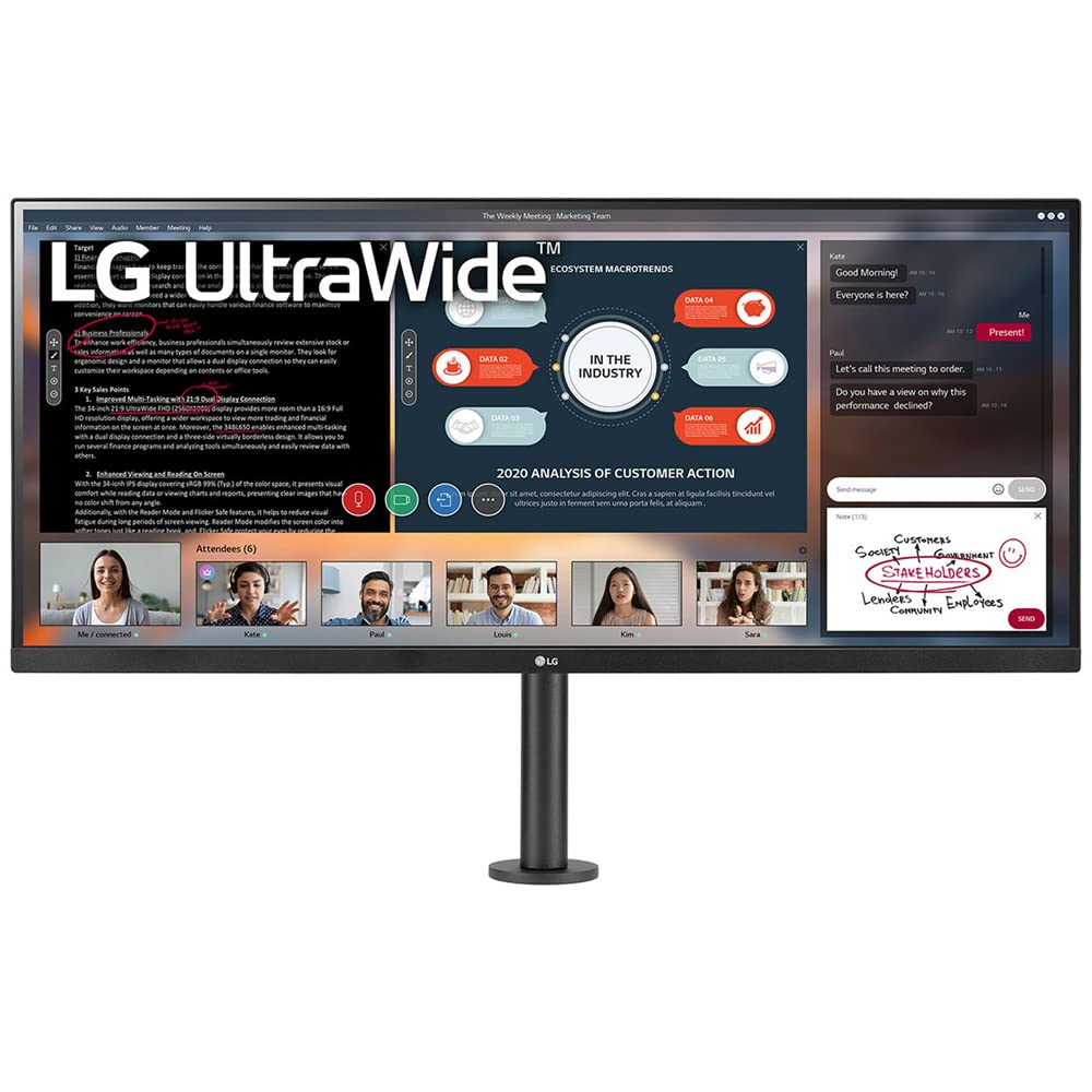 LG 34WP580-B 34 inch UltraWide FHD HDR Monitor with Ergo Stand Bundle with Deco Gear HDMI Cable 2 Pack + Gamer Surface Mousepad + Screen Cloth