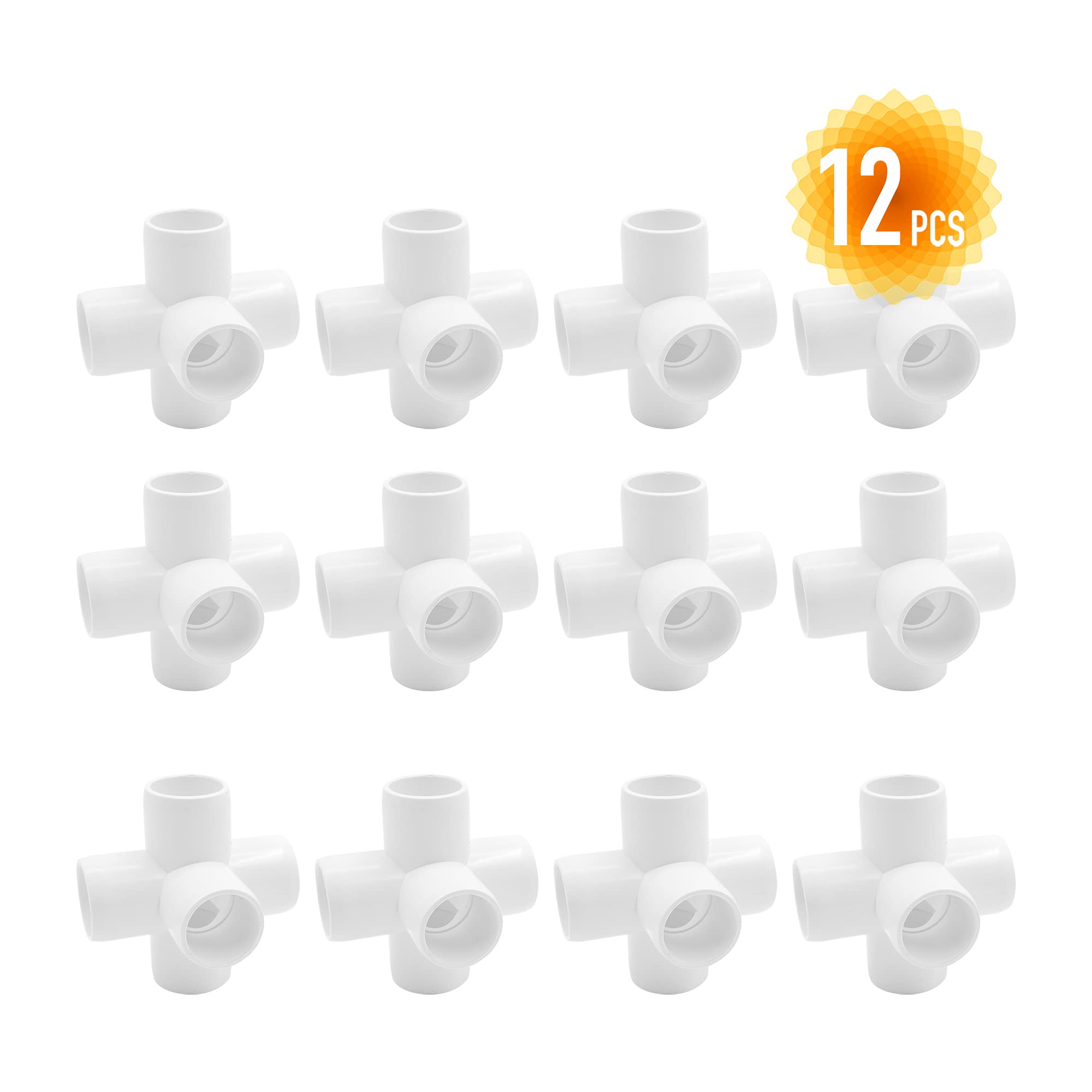 MAXSELL 12 pack 5 Way 3/4 inch PVC Fitting Corner Cross Elbow 45 90 Degree for Greenhouse Shed Pipe, Tent Connection, Furniture Build Grade SCH40, White