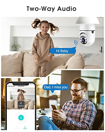 Light Bulb Camera, AIKELA 2.4GHz Wireless WiFi Outdoor Security Camera,360° Pan/Tilt Panoramic Home Indoor Surveillance Camera with Motion Detection Alarm Night Vision Two-Way Audio Remote View