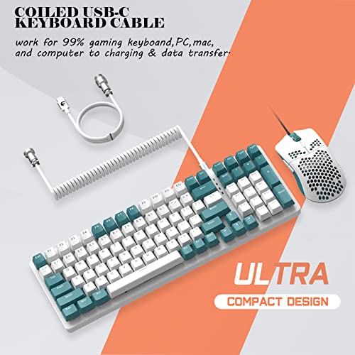 K3-95% Wired Gaming Keyboard and ultra-light honeycomb mouse with Coiled Usb C Cable,Clicky Blue Switch LIGHTSYNC RGB Chroma Backlit TKL 98 key 4 in 1 Gaming Bundle Retro Metal Panel for PC/Mac