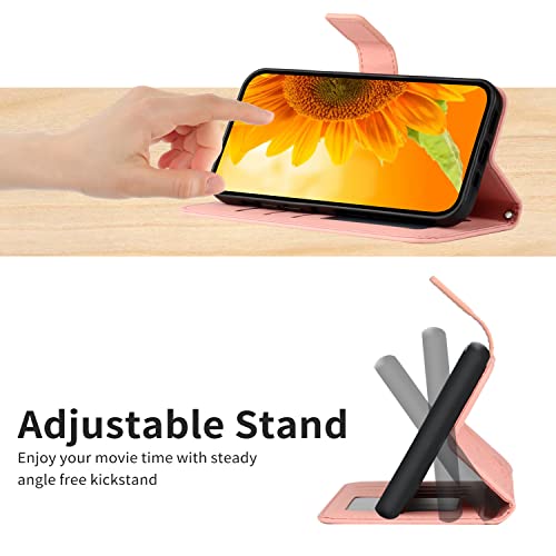 ONV Wallet Case for Samsung Galaxy Note 10 Plus - Glitter Shinny Sunflower Flip Leather Case Card Slot Shockproof Kickstand Magnetic Wrist Cover for Samsung Galaxy Note 10 Plus [HT] -Pink-T