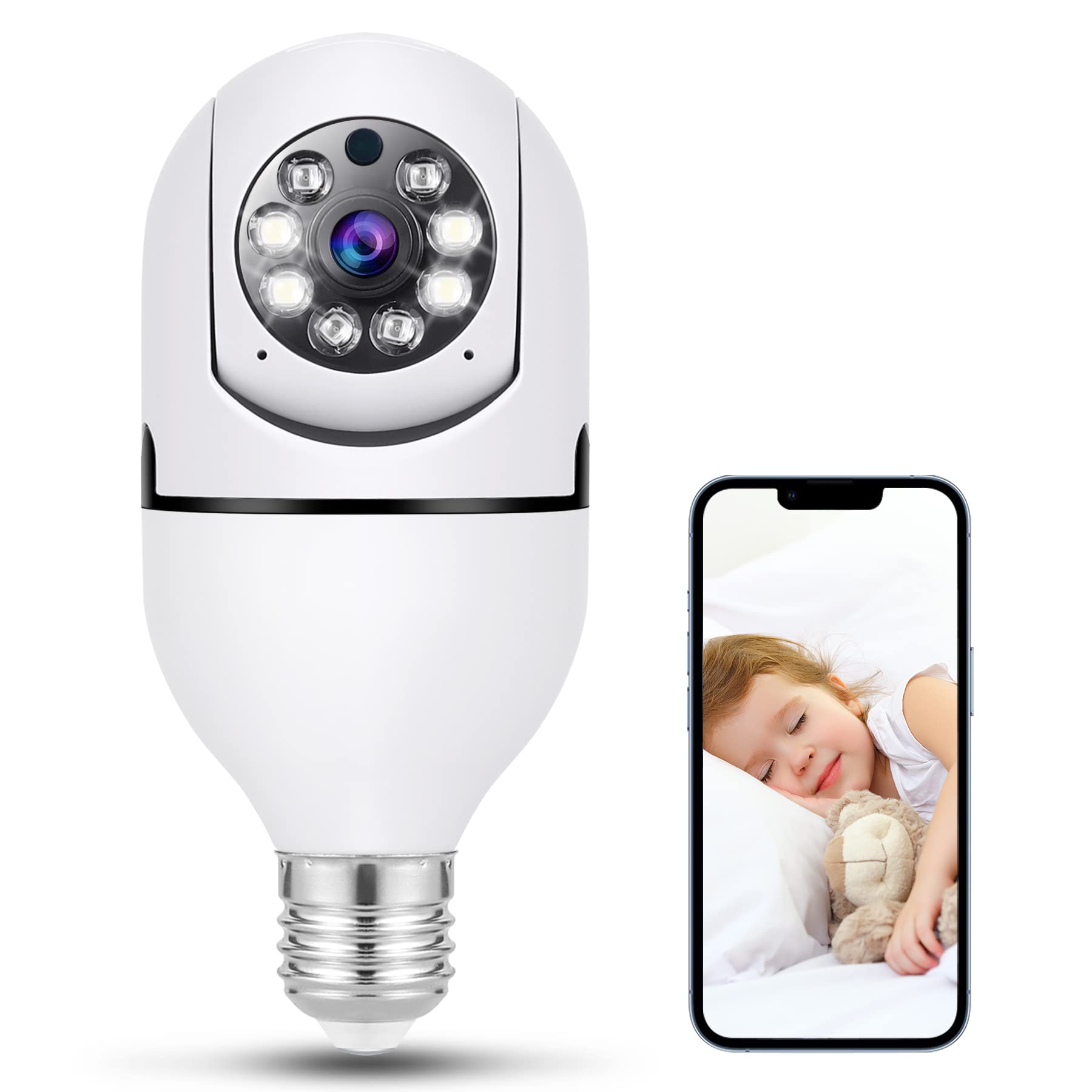 Light Bulb Security Camera, 2.4GHz & 5G WiFi Security Cameras Wireless Outdoor, 360 Degrees Home Surveillance Light Socket Security Camera, Full-Color Night Vision Bulb Camera Mobile Phone Remote View