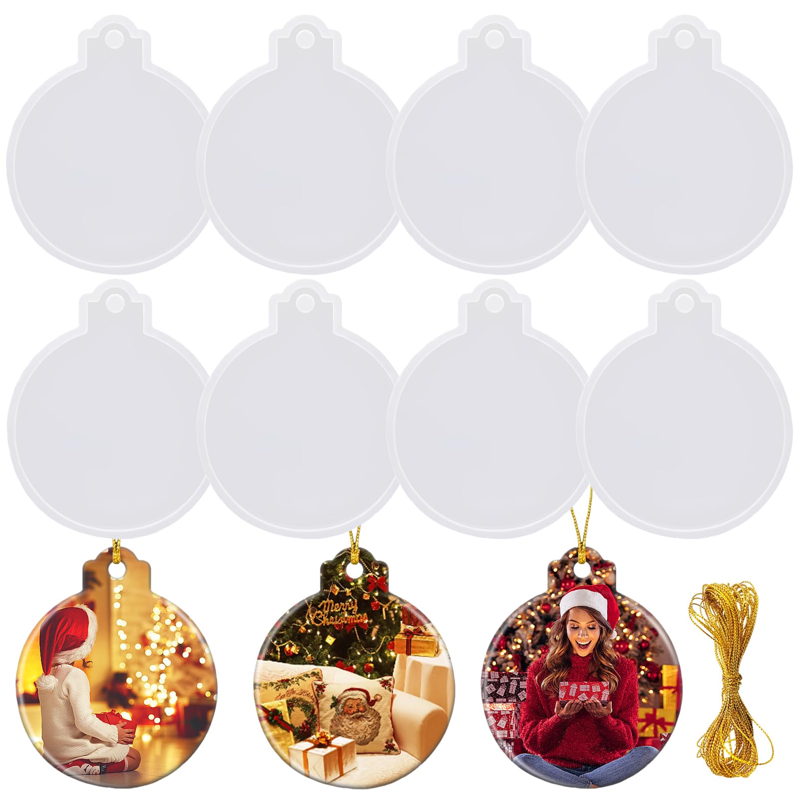 FEBSNOW 4PCS Christmas Ornaments Resin Molds Round Silicone Resin Ornaments Molds with Strings Epoxy Pendant Casting Molds for Resin Resin Molds Silicone for DIY Crafts Making Holiday Xmas Home Decor