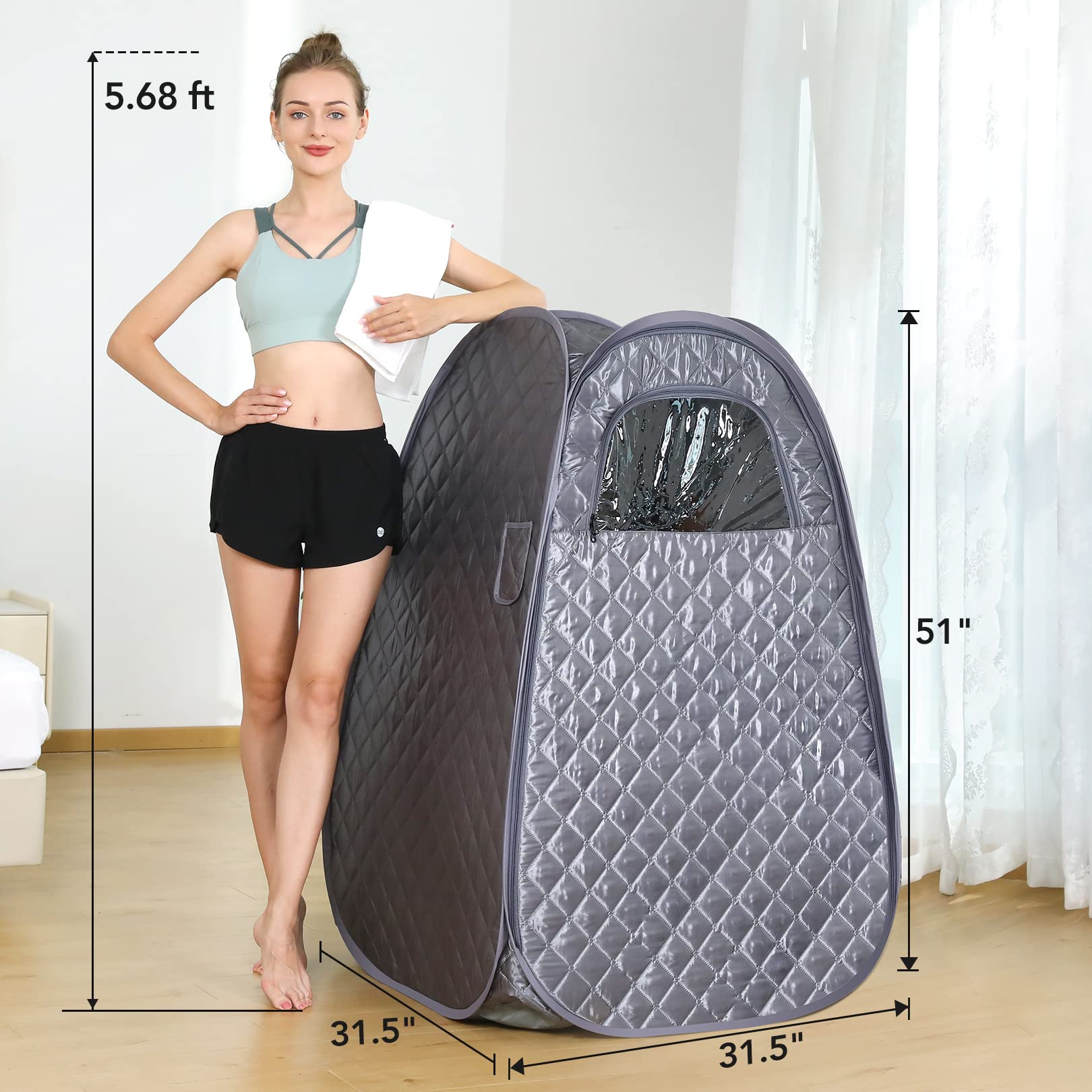 IvyBess Portable Steam Sauna for Home, 2.6L 1000W Portable Full Body Sauna, Sauna Tent with Steamer, 90 Minute Timer, Chair, Remote Control Included